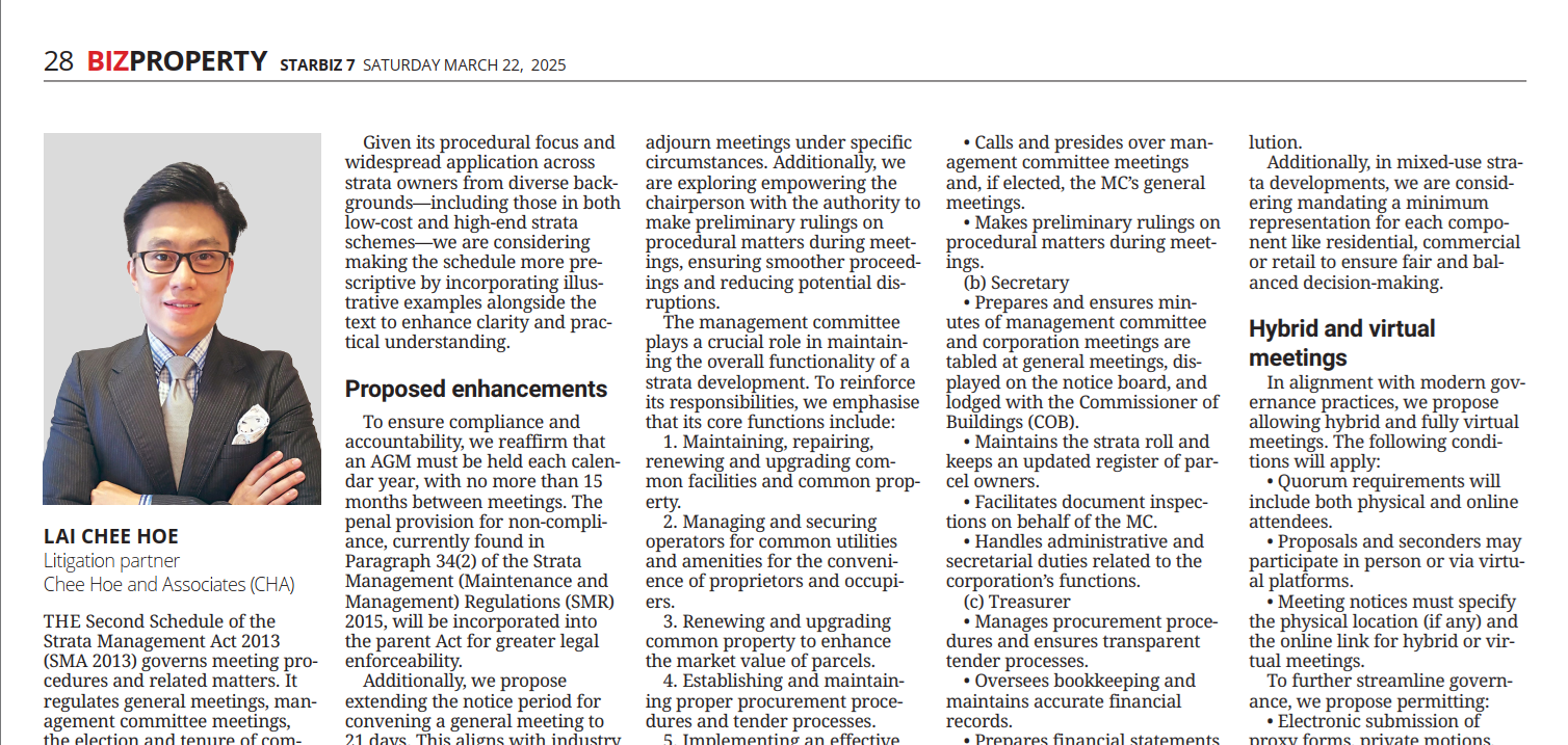 Amendments to Strata Management Act 2013 (“SMA 2013”) – (Article 10, 11 ...